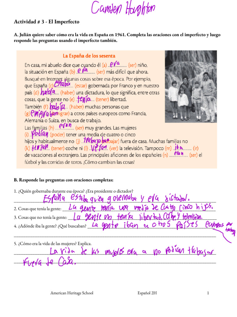 ANDREU Actividad # 3 - El Imperfecto | PDF