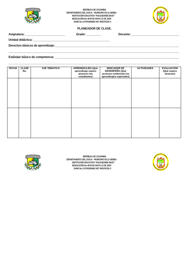 PLANEADOR DE CLASE | PDF