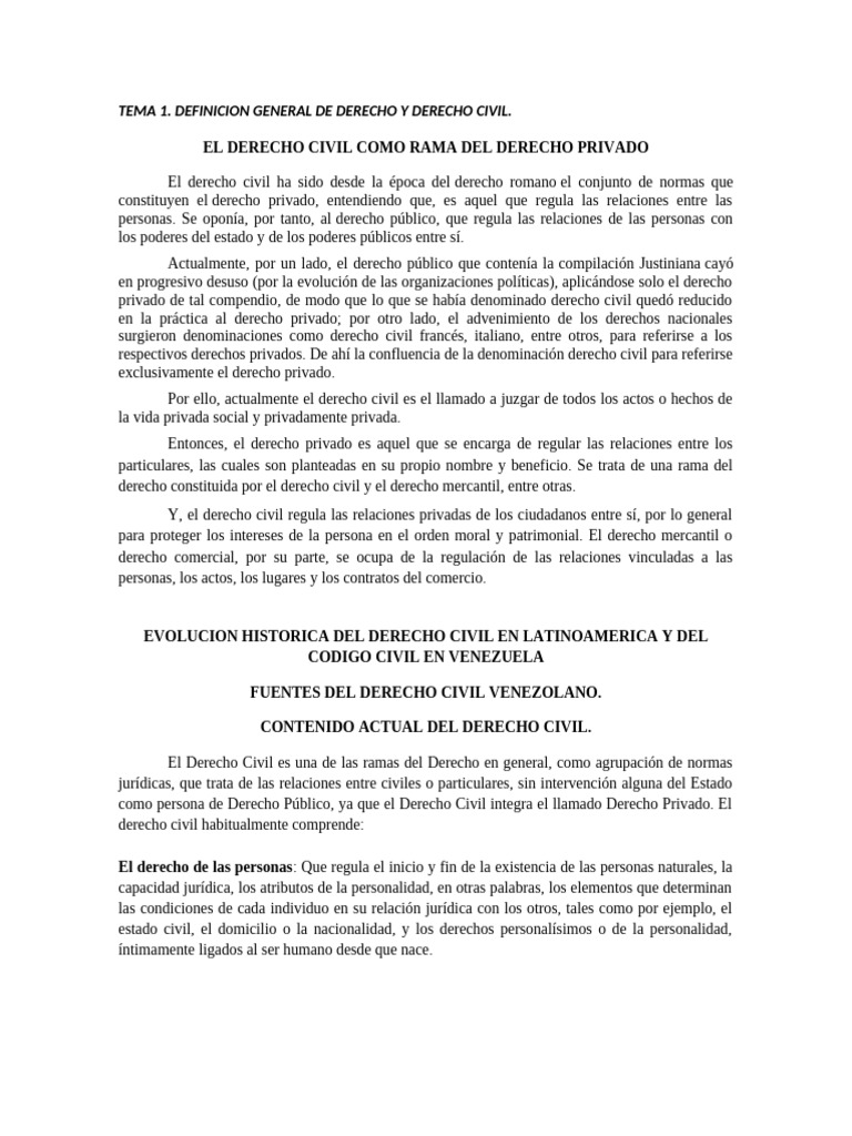 Definición y Evolución del Derecho Civil | PDF | Derecho Civil (Common ...