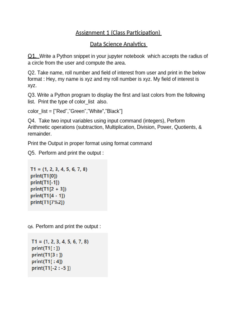 Python Programming Assignment Tasks | PDF