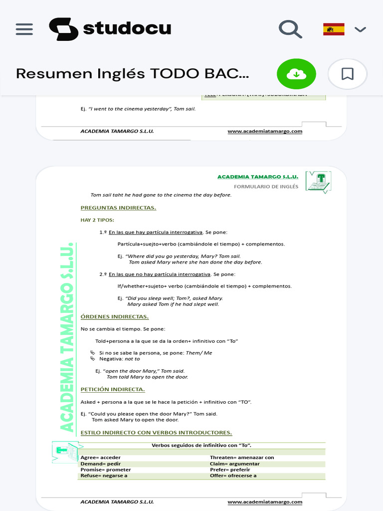 Resumen Inglés TODO BACHILLERATO - INGLÉS 1ª y 2ª BACHILLERATO ACADEMIA TAMARGO, S.L. ACADEMIA ...