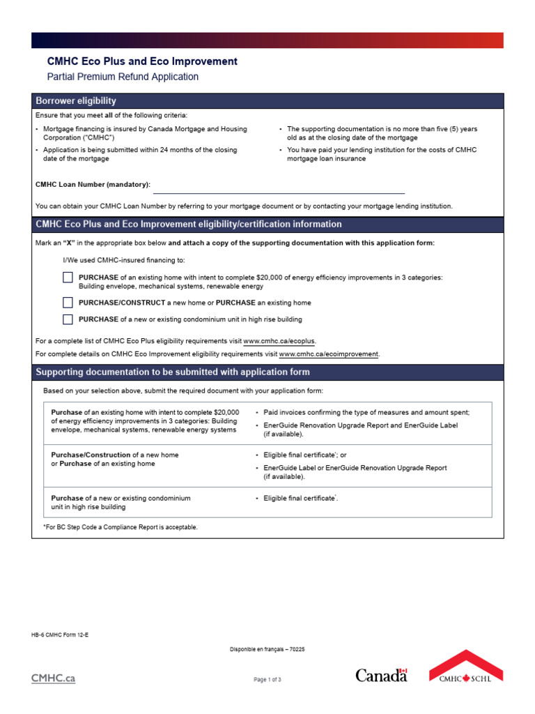 CMHC Eco Plus Refund Application Guide | PDF | Mortgages | Provinces And Territories Of Canada