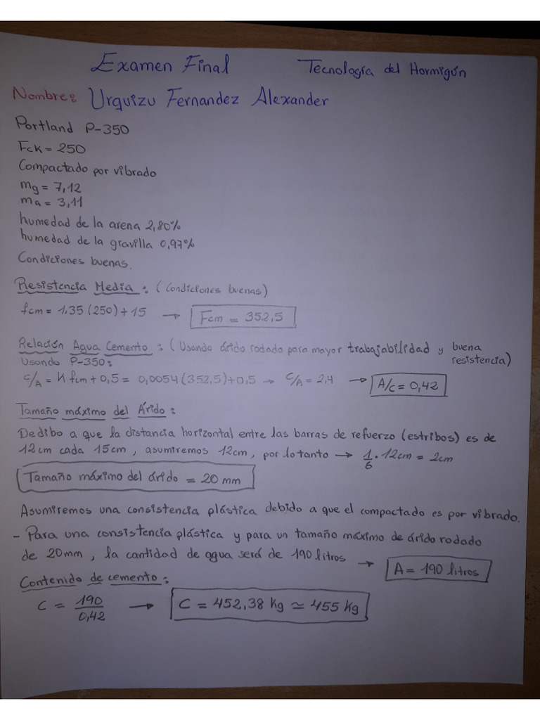 Examen Final Tec. Del Hormigón | PDF