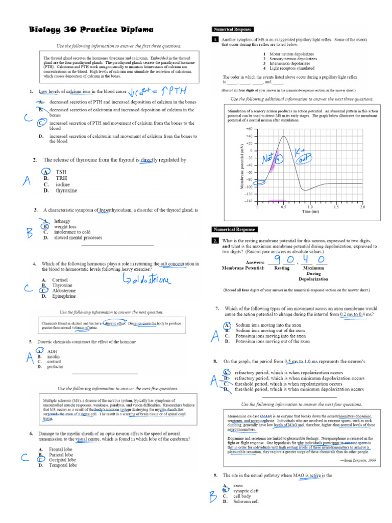 Biology 30 Practice Diploma 2016 Key | PDF