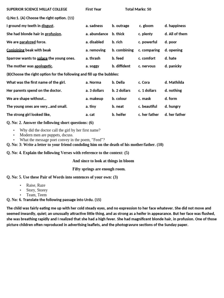 First Year Test 14-Dec-2024 | PDF