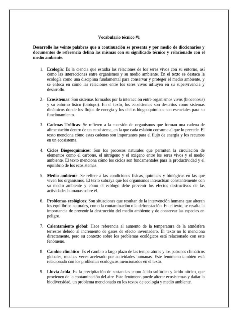 Vocabulario Técnico en Ecología y Medio Ambiente | PDF | Ecología ...