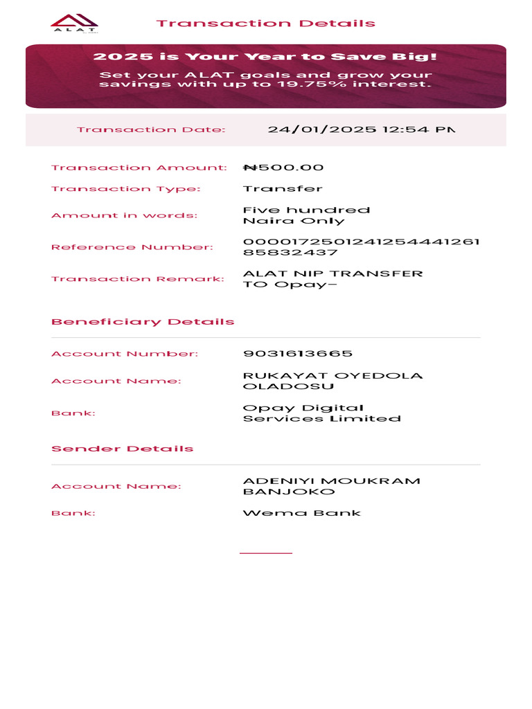 00000267-ALAT Transfer Receipt - RUKAYAT OYEDOLA OLADOSU - 9031613665 ...