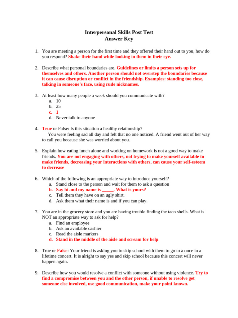 Interpersonal Skills Test Answer Key | PDF | Social Psychology
