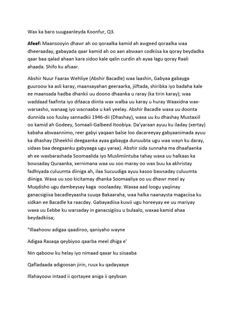 Abshir Bacadle (1946-2010) | PDF