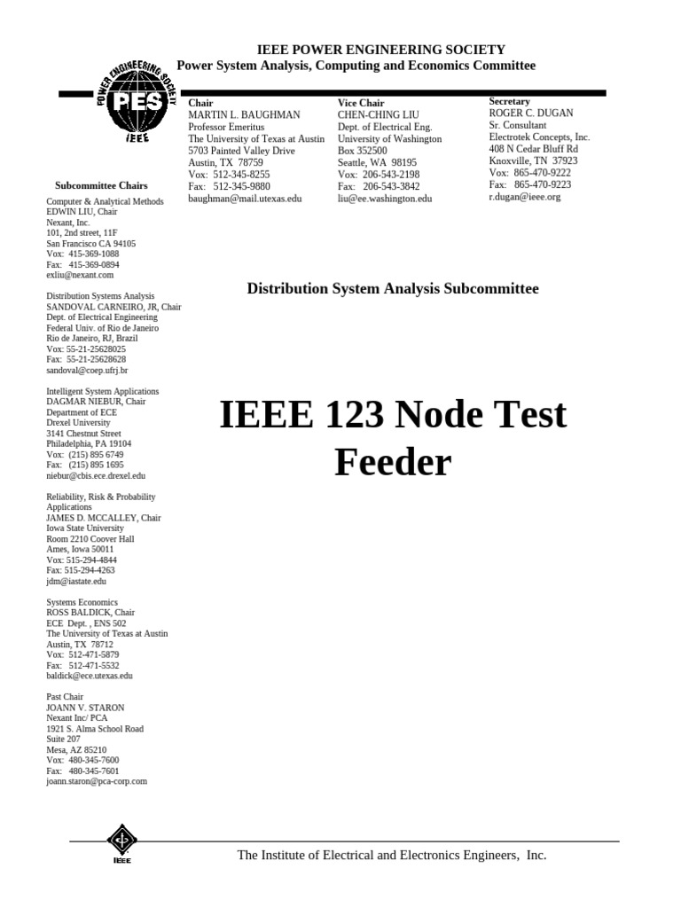 IEEE 123 Node Test Feeder Letterhead | PDF | Institute Of Electrical ...