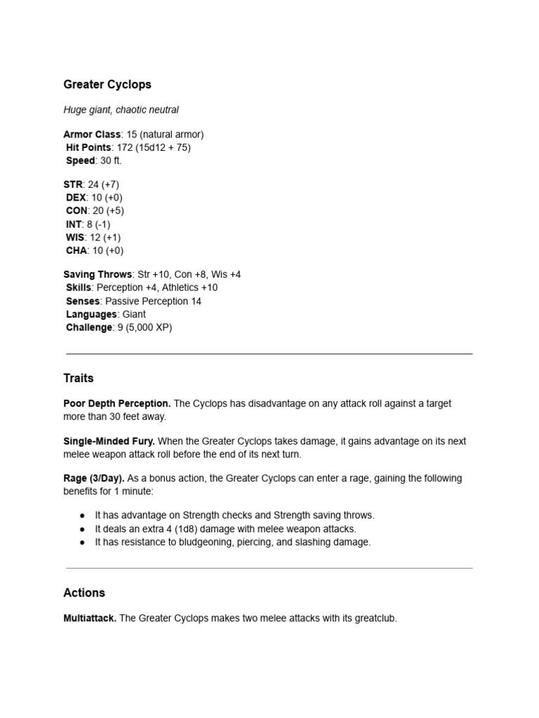 Greater Cyclops D&D Stats and Abilities | PDF