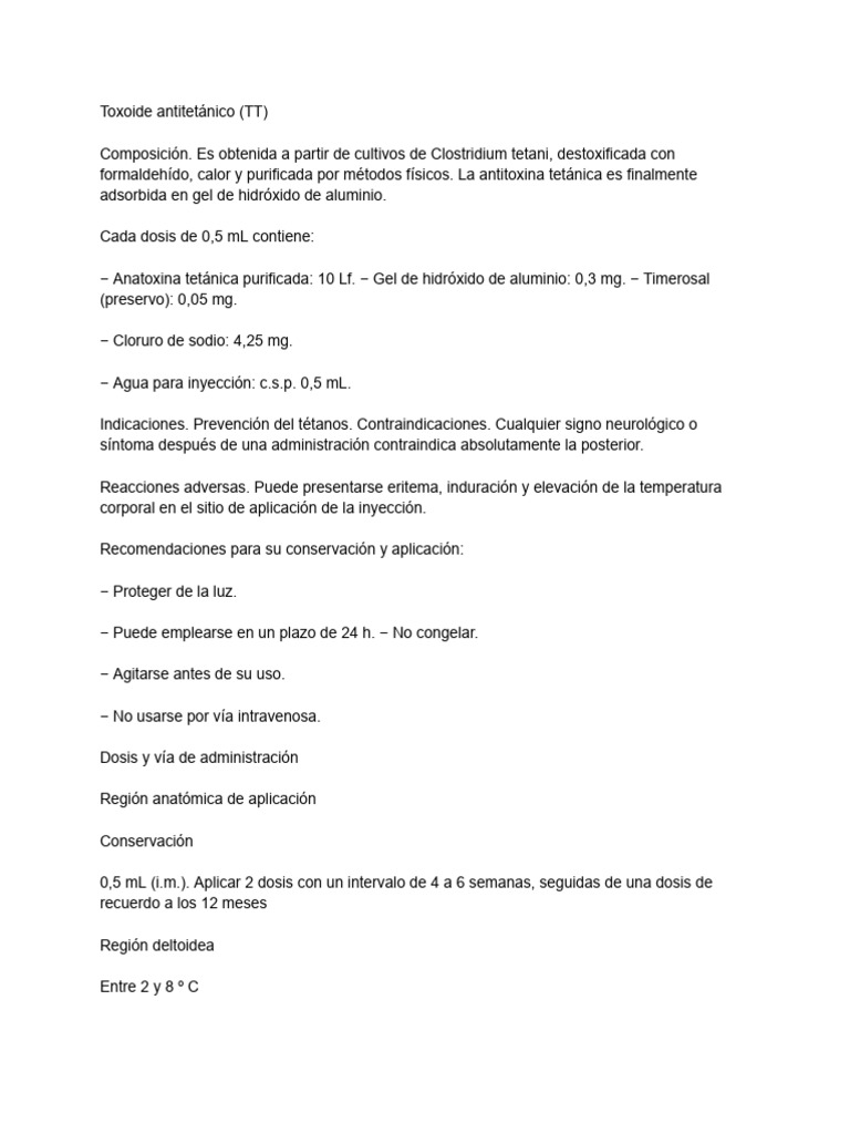 Toxoide Antitetánico: Composición y Uso | PDF | Inmunología ...