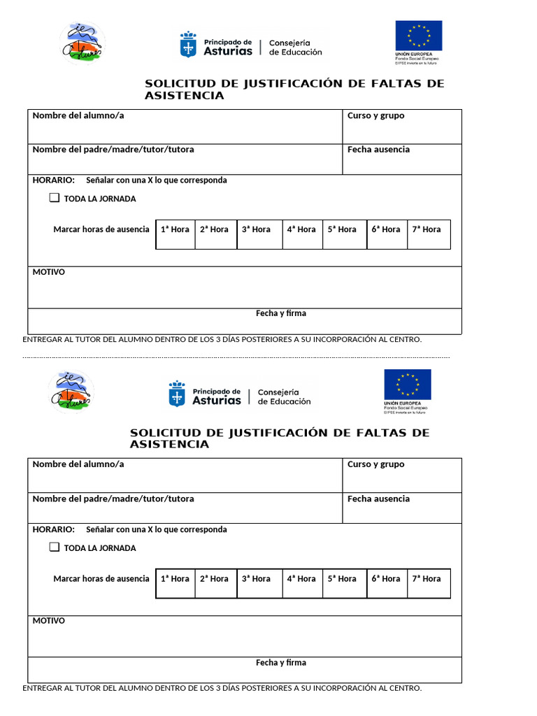 Justificante Faltas de Asistencia | PDF