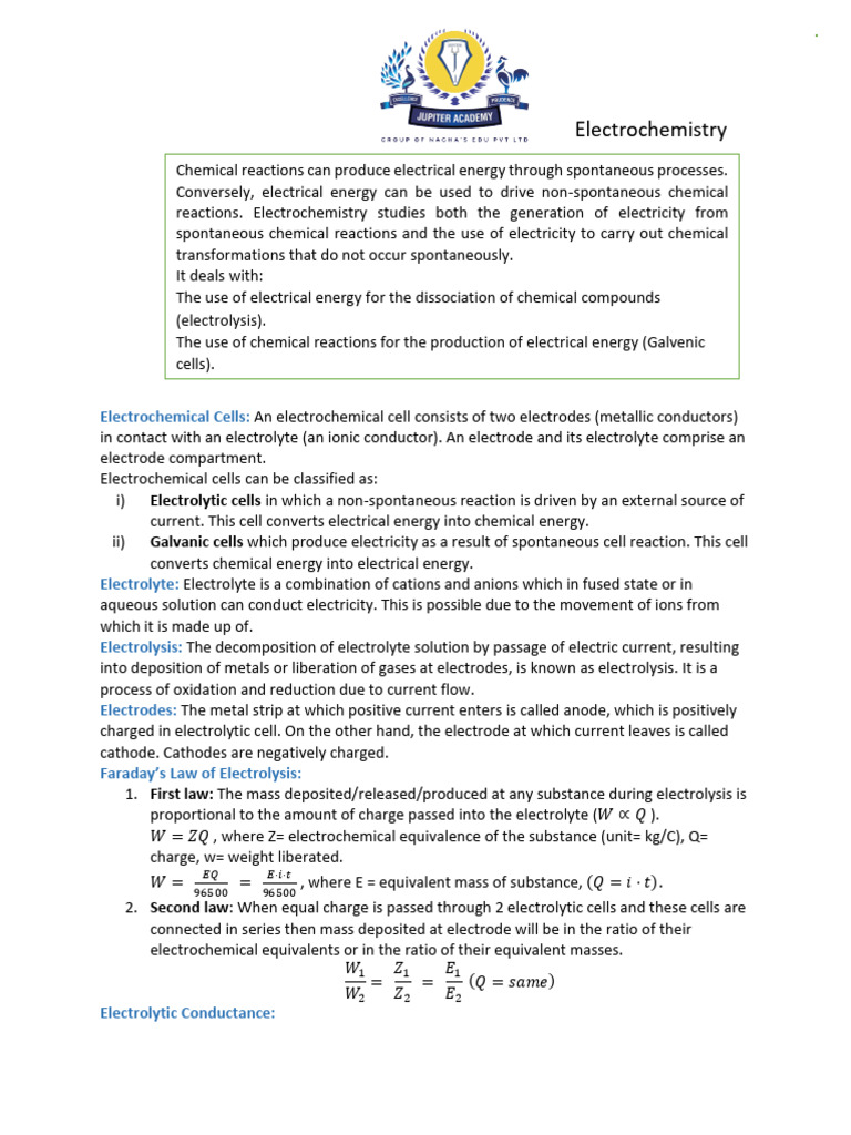 Formula Sheet Electrochemistry 2 | PDF | Electrochemistry | Electrical Resistivity And Conductivity