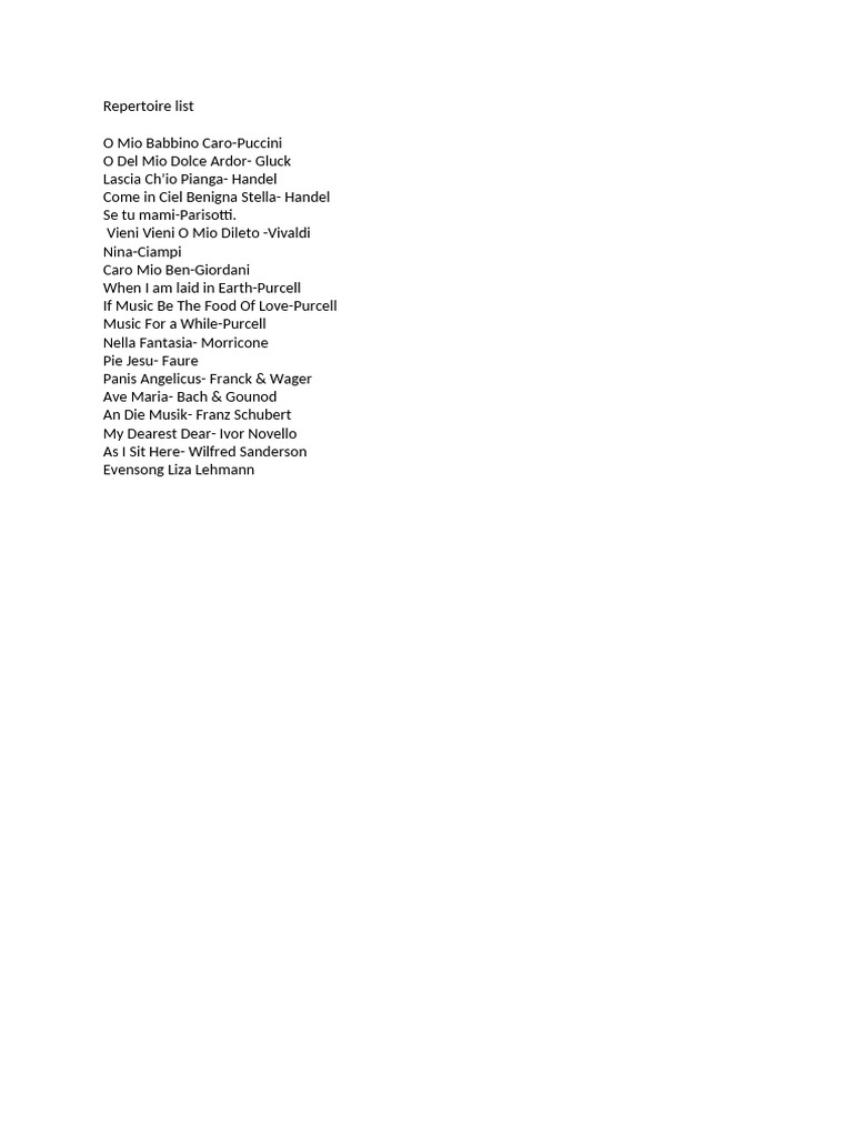 Classical Vocal Repertoire List | PDF