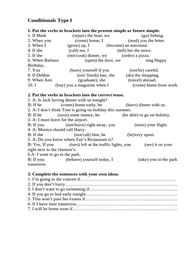 Conditionals Type I | PDF