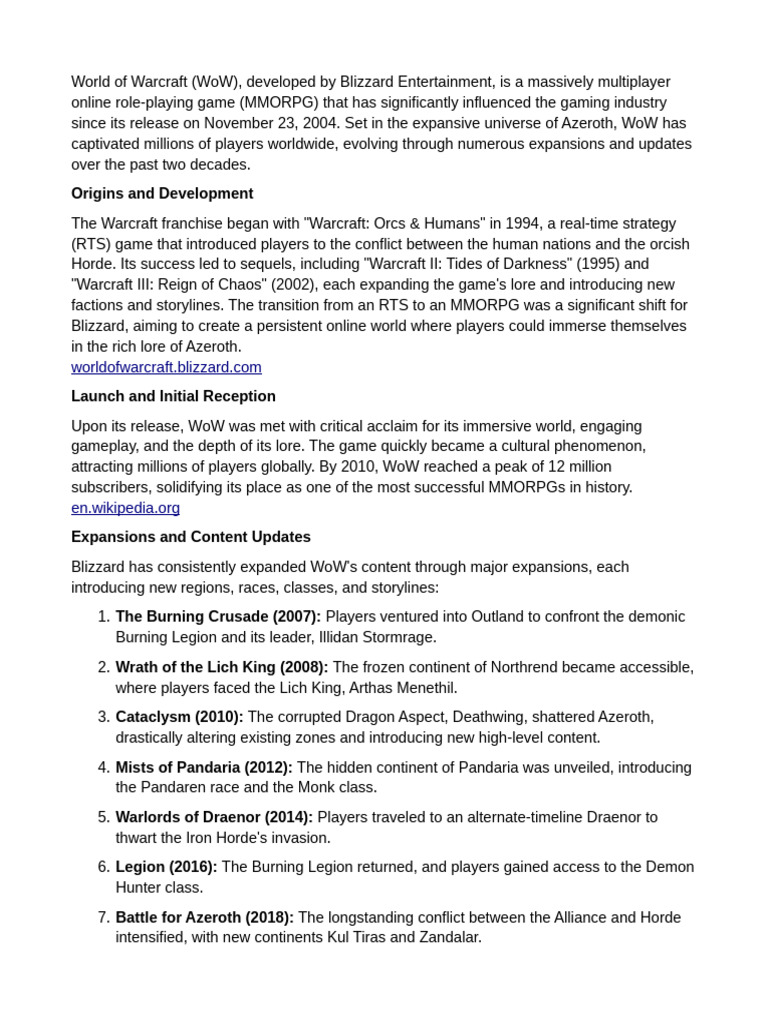 world of warcraft | PDF | Warcraft | World Of Warcraft