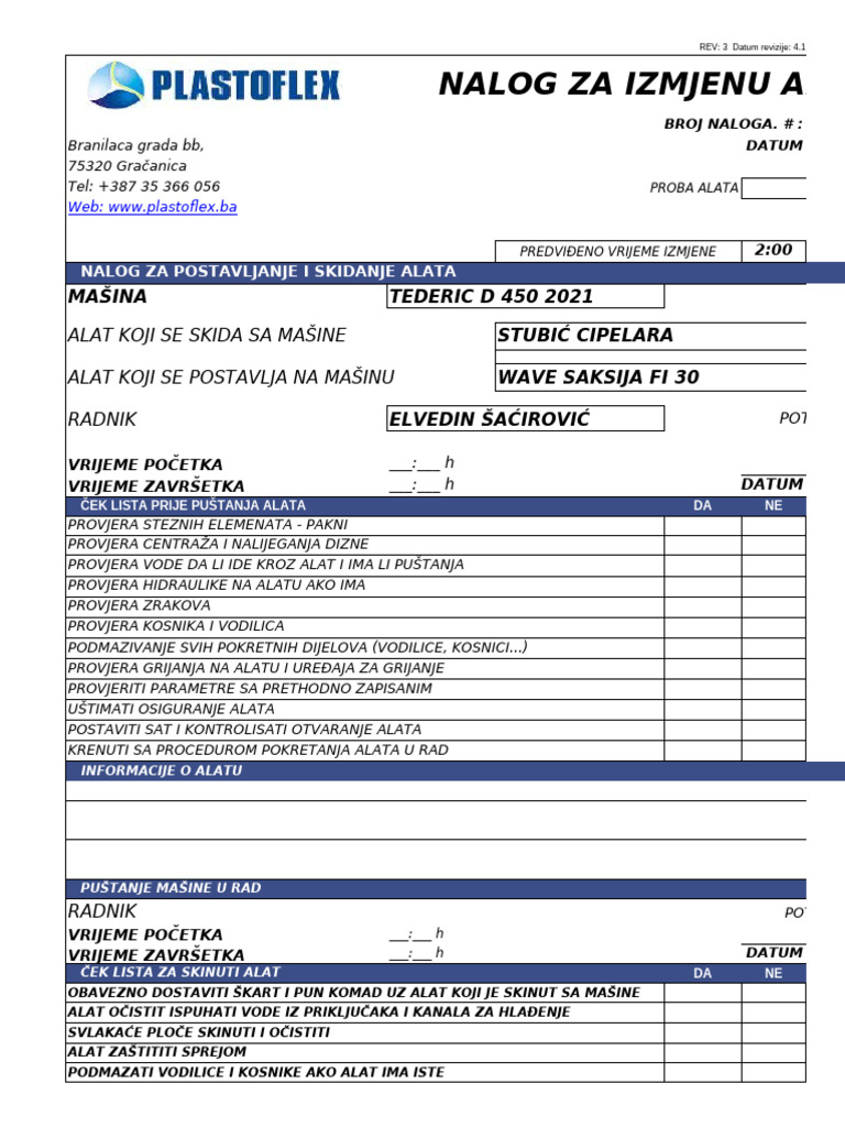 Nalog Za Izmjenu Alata 1036 Tederic D 450 2021-Wave Saksija Fi 30 | PDF
