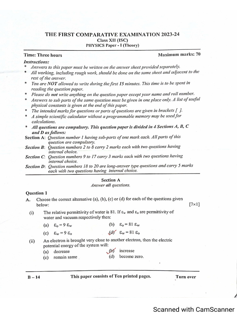 Class Xii 1st Comparative Papers | PDF