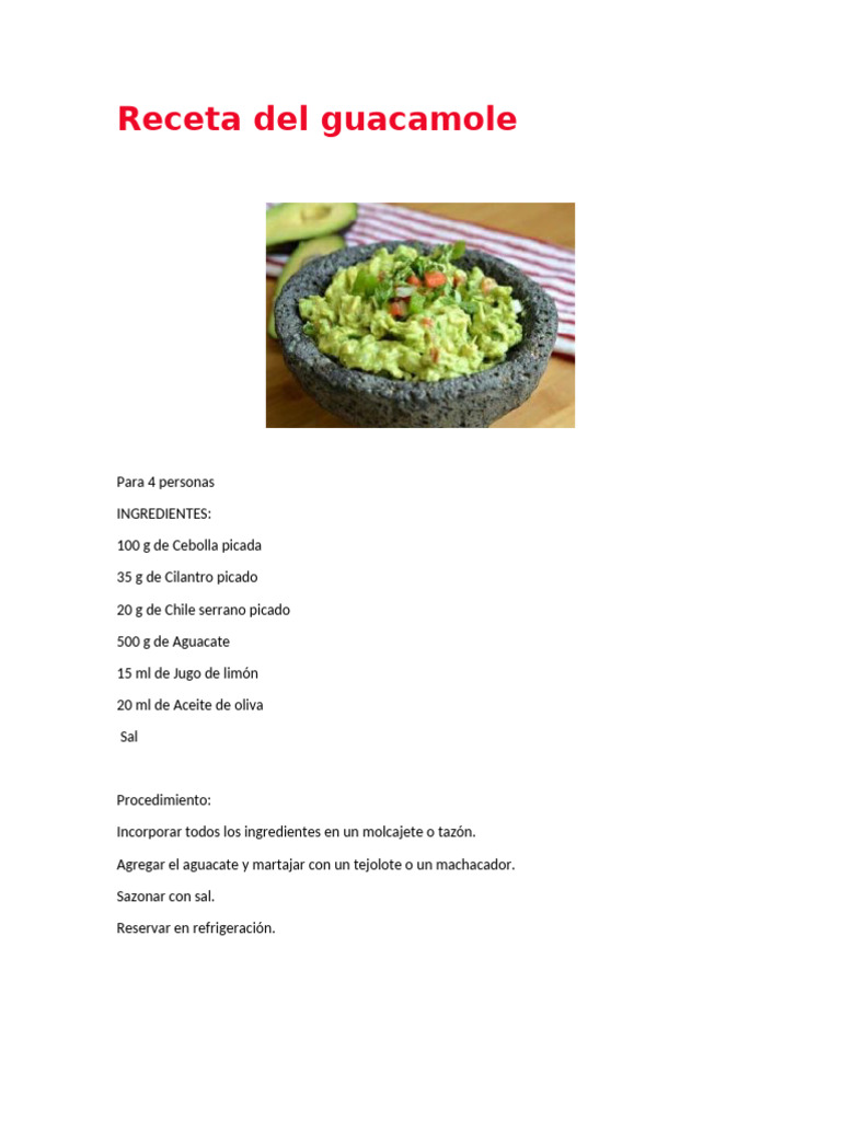 Receta Del Guacamole | PDF