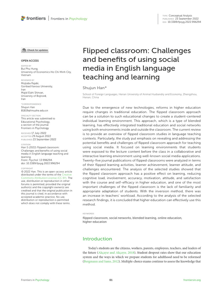 Flipped Classroom Challenges and Benefits of Using | PDF | Learning ...