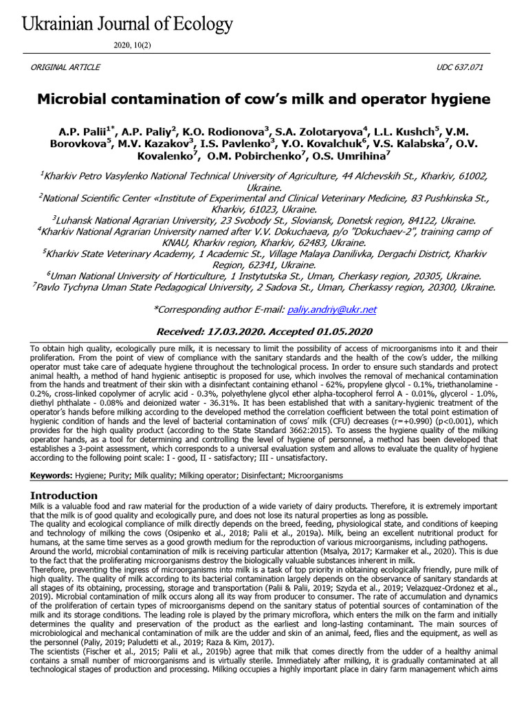 Microbial Contamination of Cows Milk and Operator Hygiene | PDF