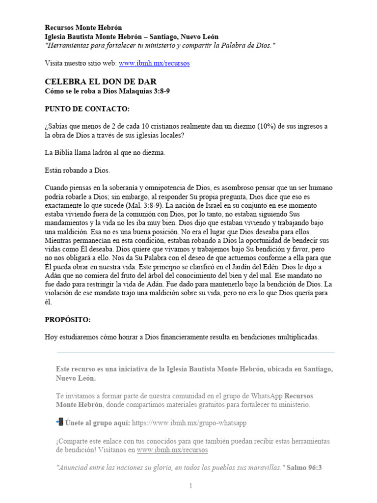 Mayordomía+01+ +Celebra+El+Don+de+Dar+ | PDF | Dios | Diezmo