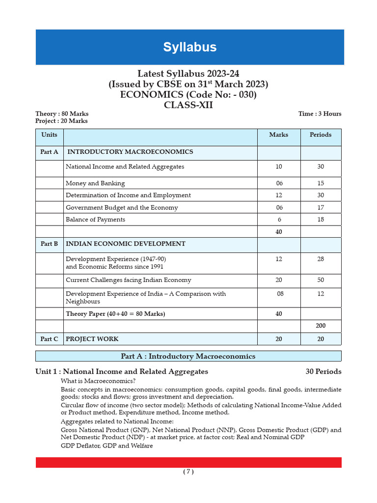 Economics XII Syllabus | PDF | Gross Domestic Product | Measures Of ...