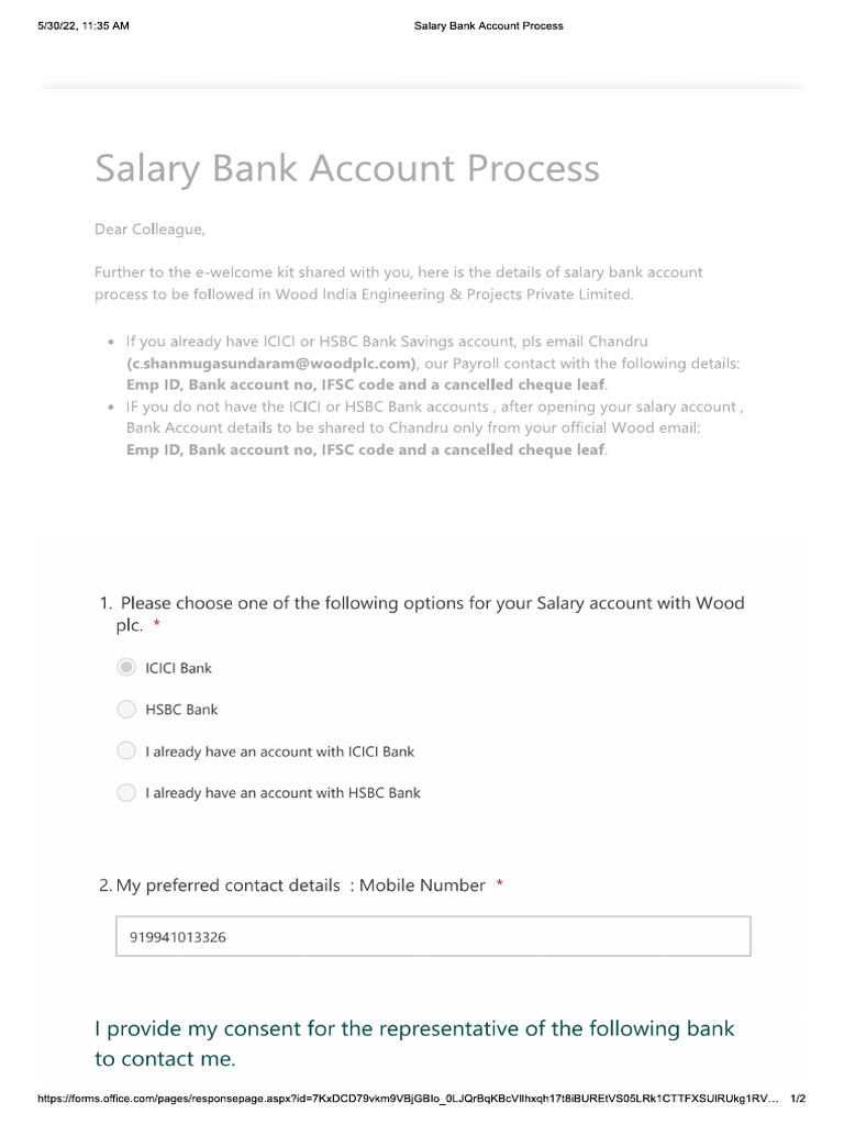 Salary Bank Account Process | PDF