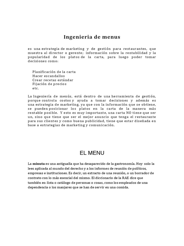 Anexo 03 - Ingeniería de Menús | PDF | Restaurantes | Menú