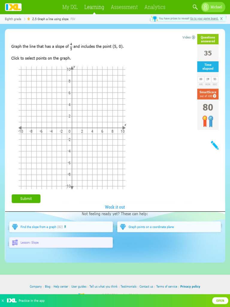 IXL Graph A Line Using Slope 8th Grade Math | PDF