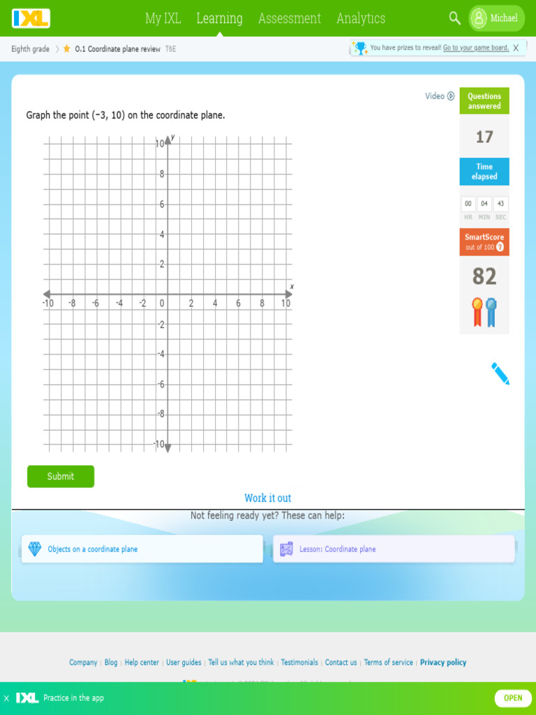 IXL Coordinate Plane Review 8th Grade Math | PDF