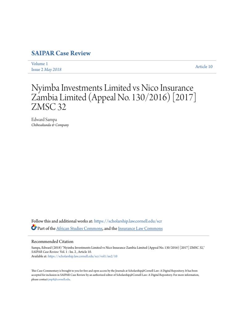 Nyimba Investments Limited Vs Nico Insurance Zambia Limited (Appe | PDF ...