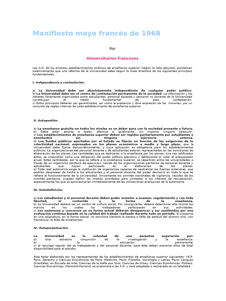 Manifiesto mayo francés de 1968 | PDF | Maestros | Enseñando