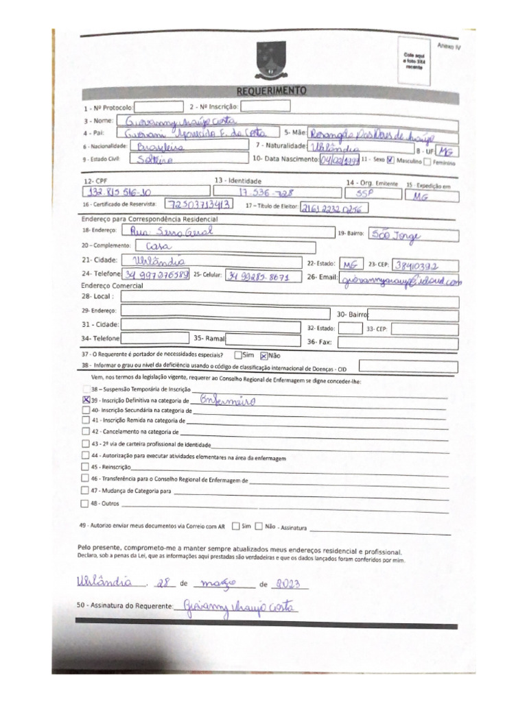 REQUERIMENTO Coren | PDF