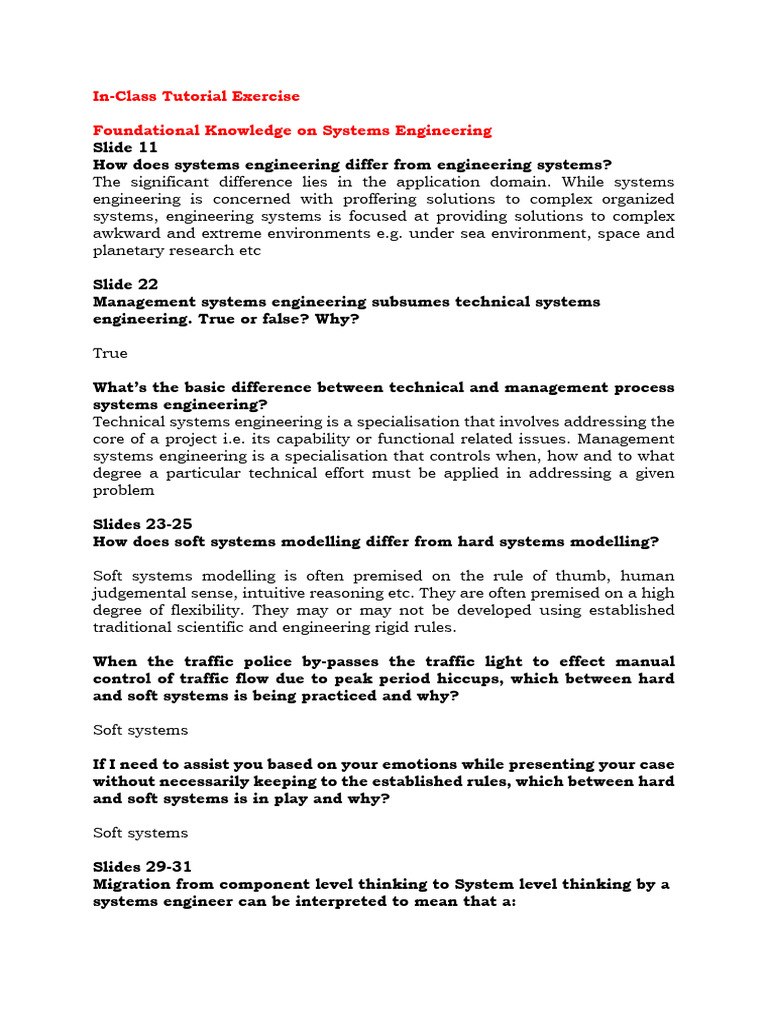 In-Class Tutorial (Lecture Week One) | PDF | System | Systems Engineering