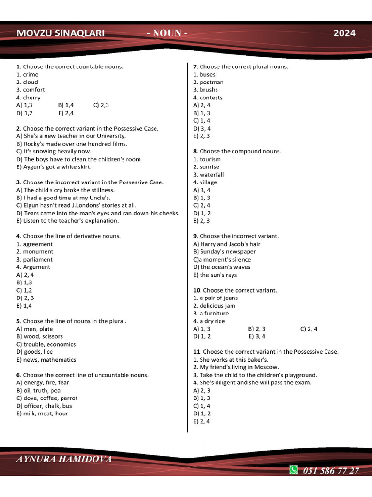 Mövzu Sinaqlari 2024 İngi̇li̇sdi̇li̇-1 | PDF