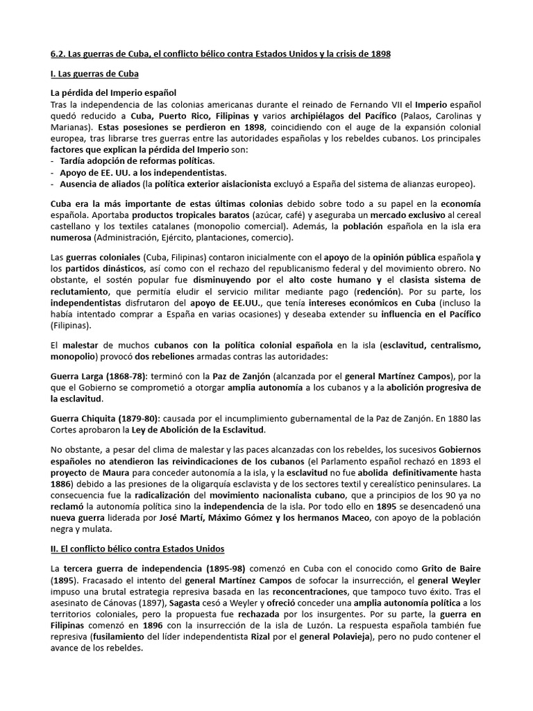 6.2. Guerras de Cuba, Conflicto Vs EEUU y Crisis 1898.R | PDF | Cuba ...