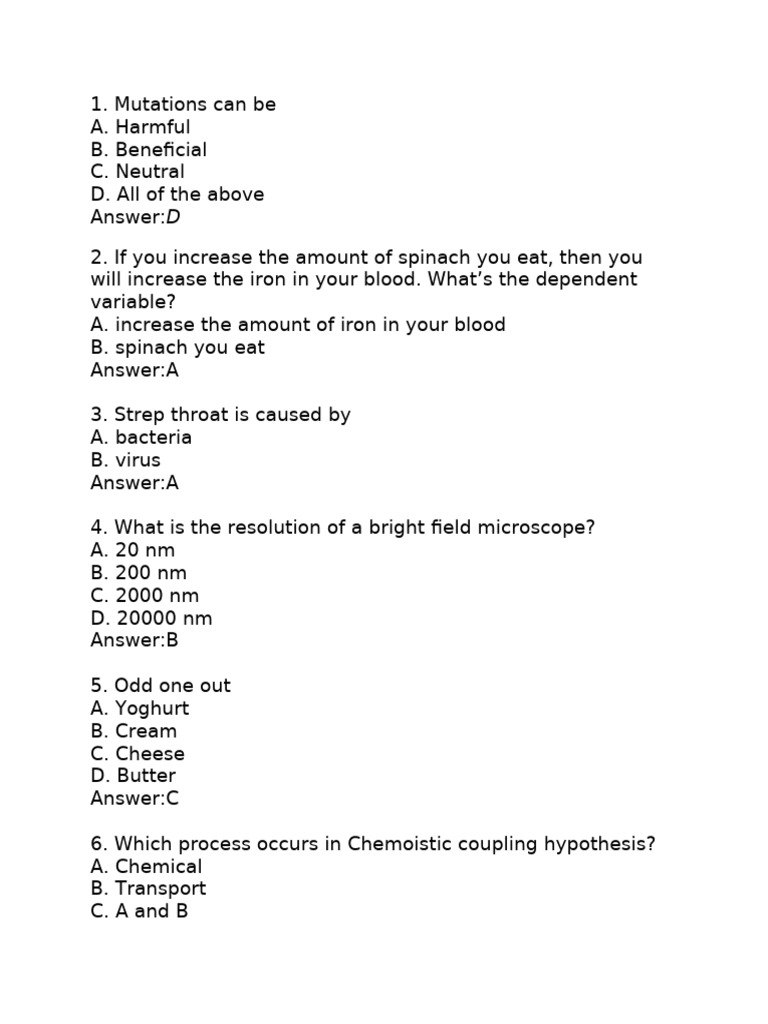 Biology Quiz: Key Concepts & Answers | PDF | Bacteria | Microorganism
