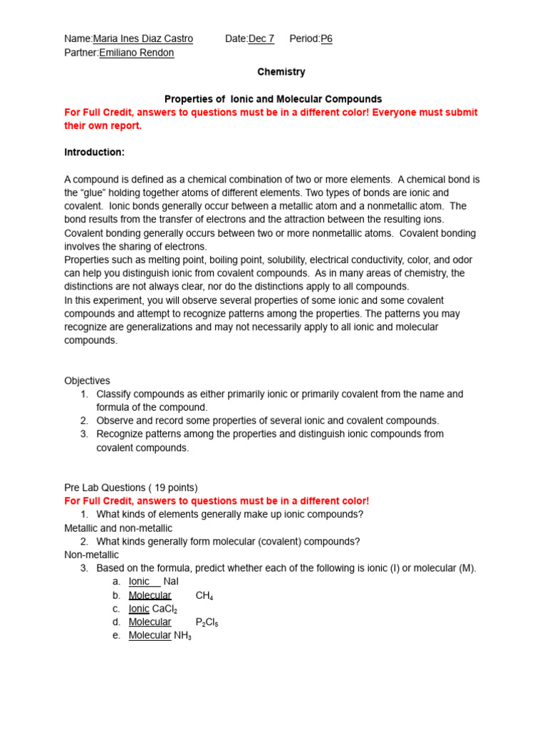 Melting Points of Ionic vs. Covalent Compounds | PDF | Chemical ...