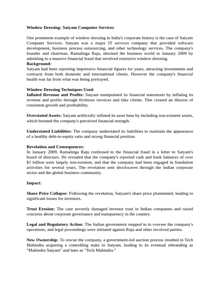 Window Dressing of Financial Statement | PDF | Business | Economies