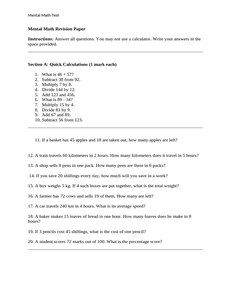 SHAN Mental Math Revision | PDF