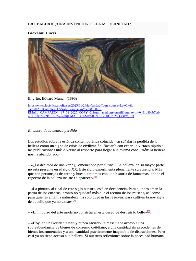 La Fealdad Giovanni Cucci | PDF | Belleza | Immanuel Kant