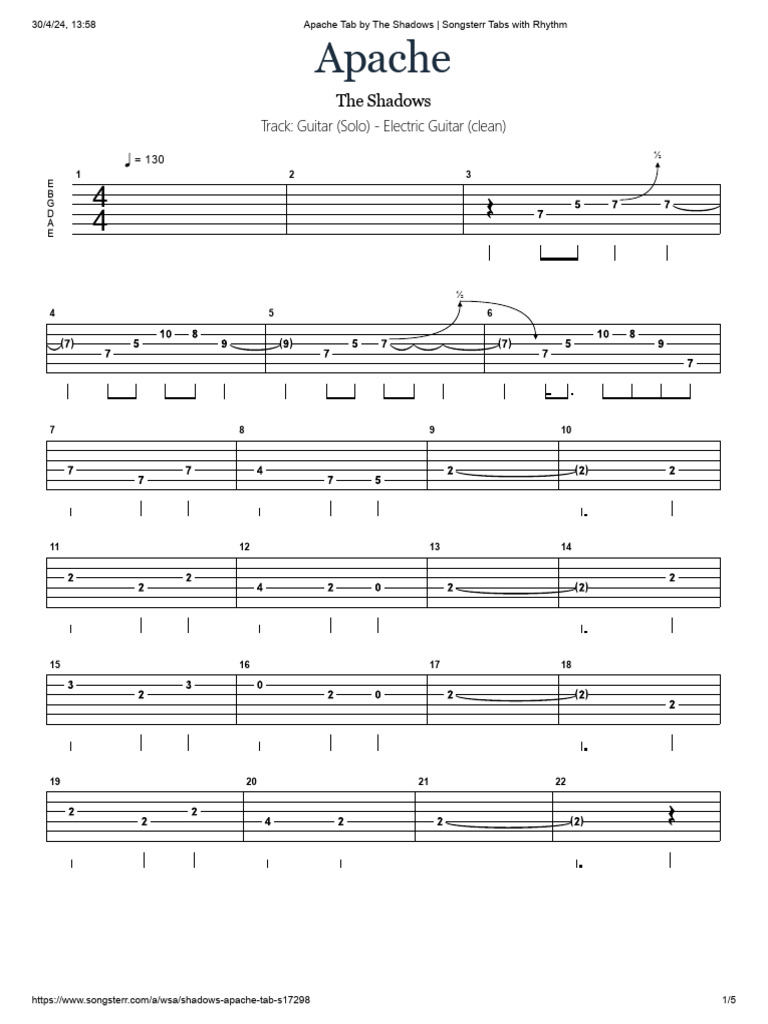 Apache Tab by The Shadows | PDF | Popular Music