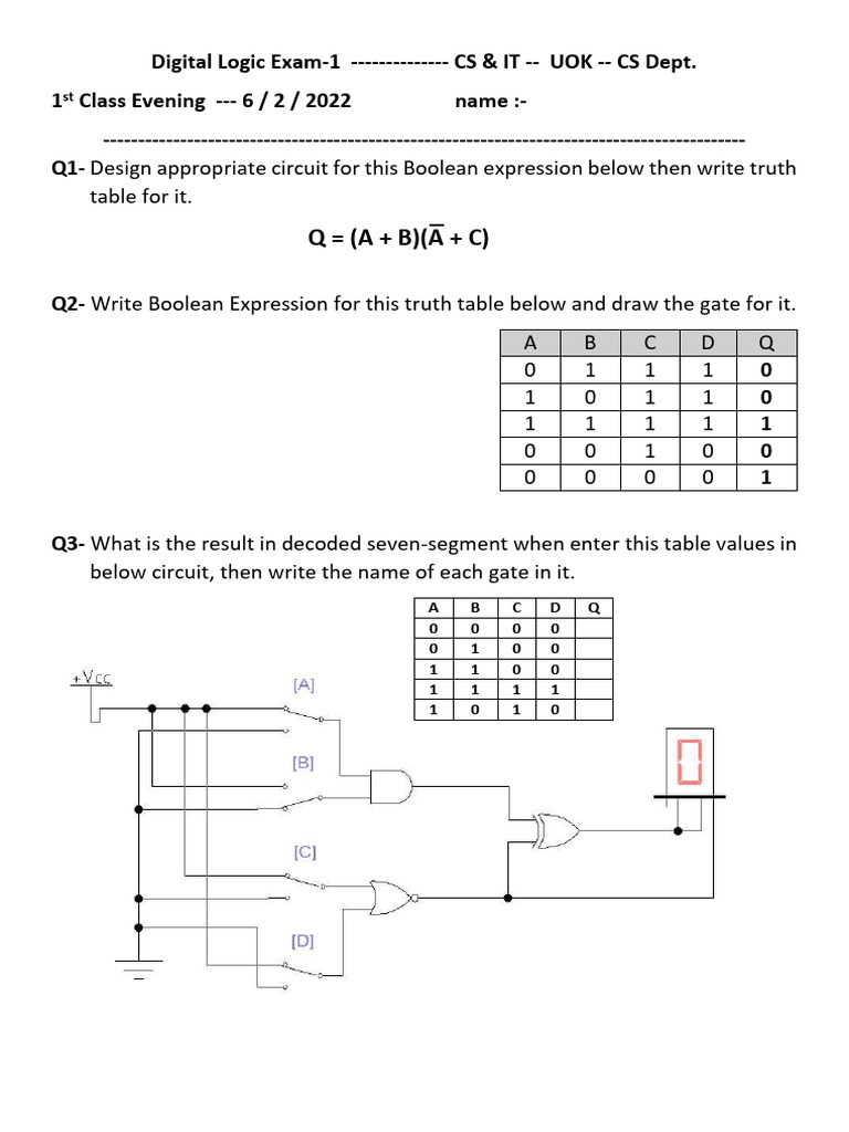 Digital Logic Exam Questions and Solutions | PDF