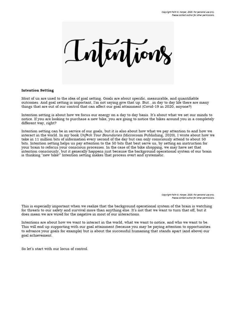 Intention Setting Worksheet | PDF | Intention | Cognitive Science