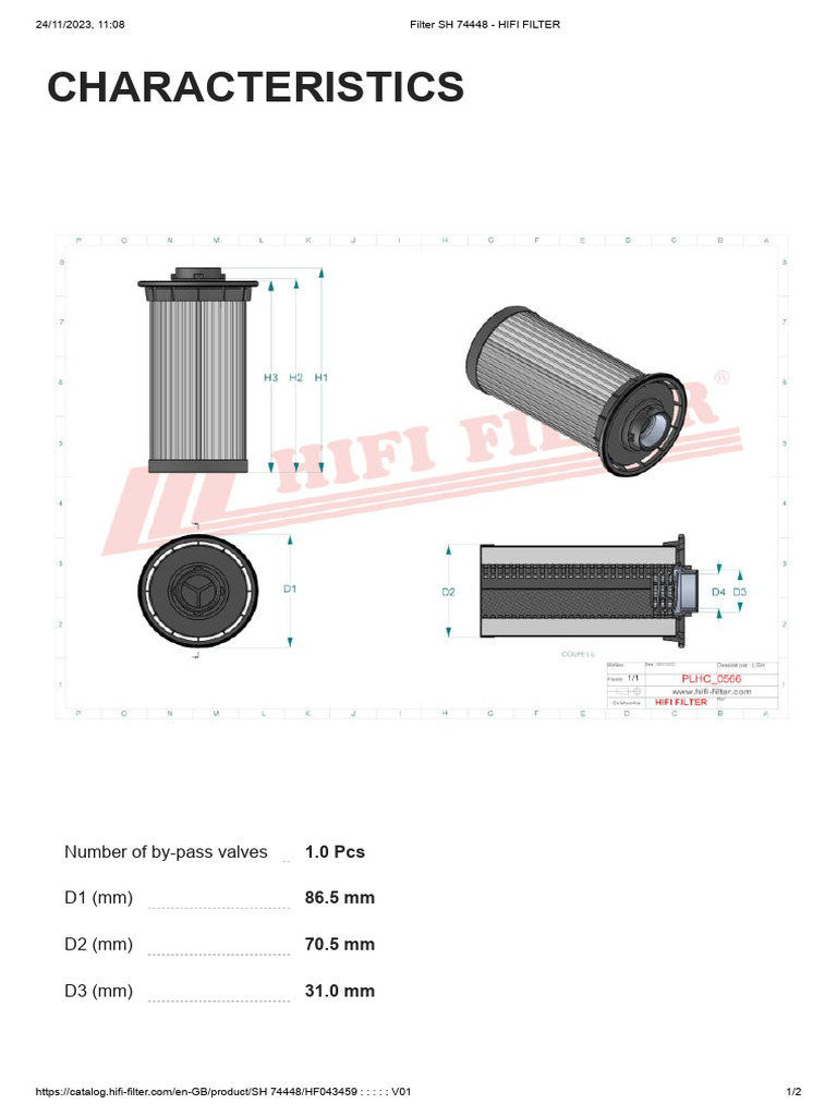 Specifications for Filter SH 74448 | PDF