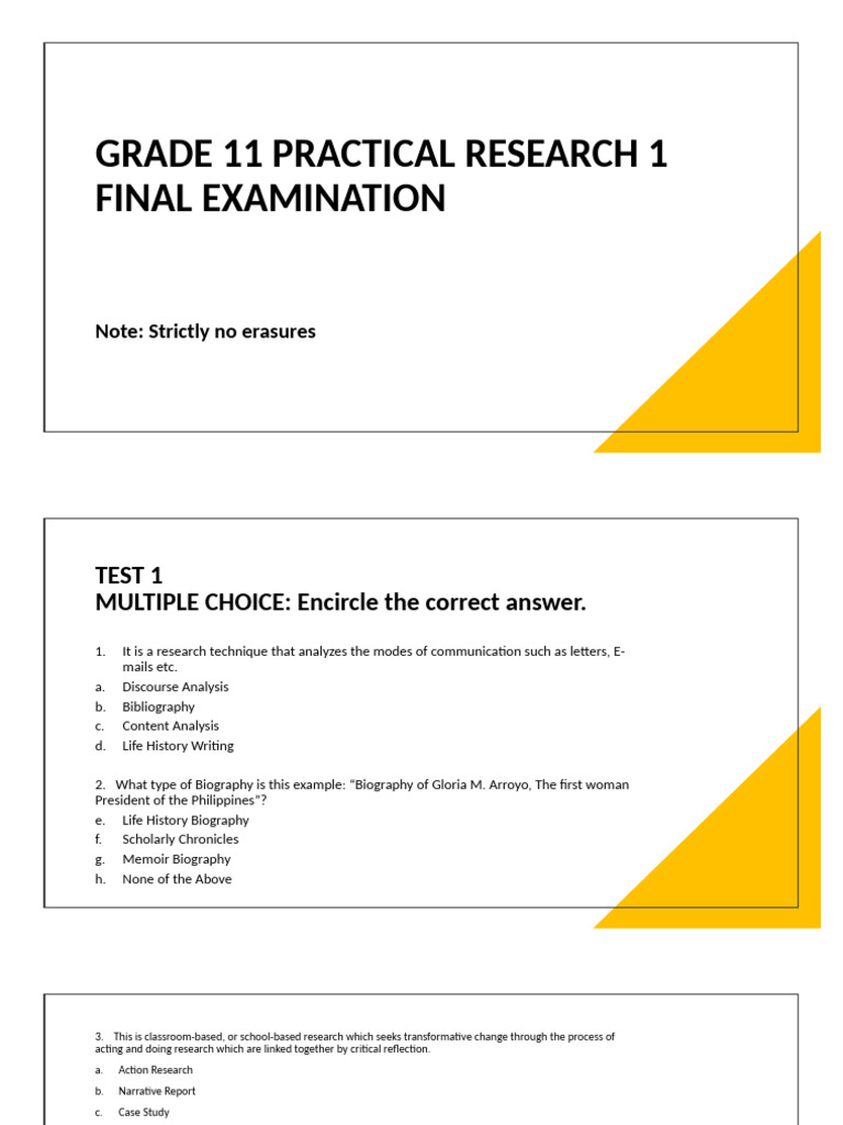 Grade 11 Practical Research Exam | PDF | Qualitative Research | Narrative