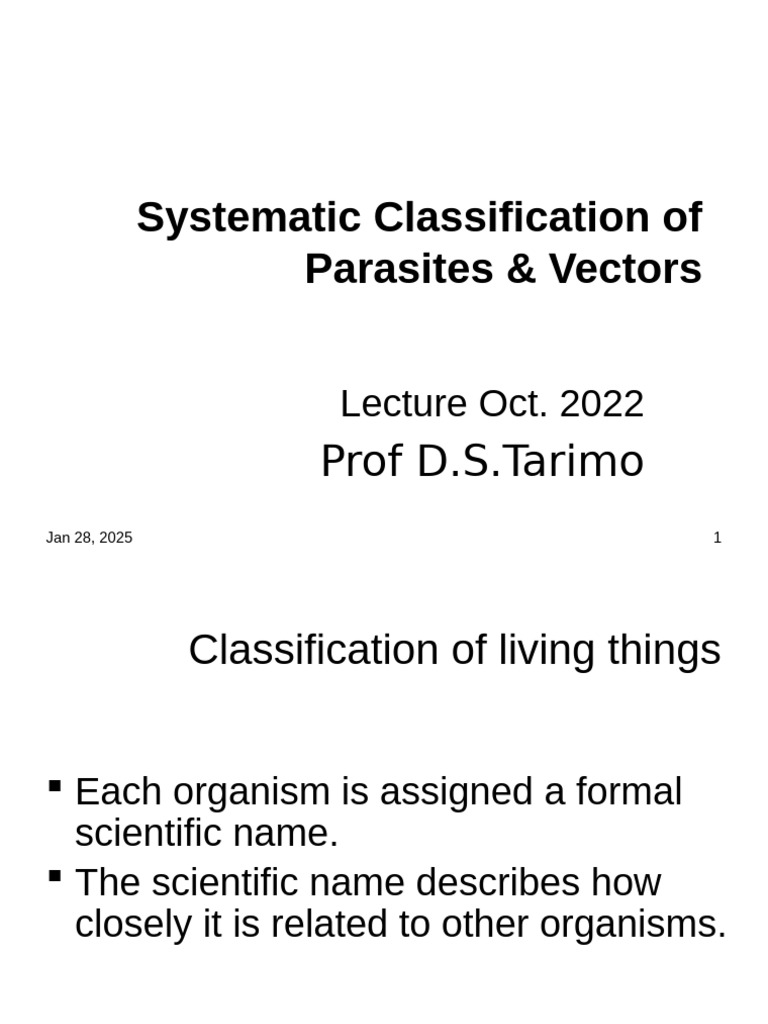 Classification of Parasites - Major Disease Vectors (PE 200 Nov. 2022 ...