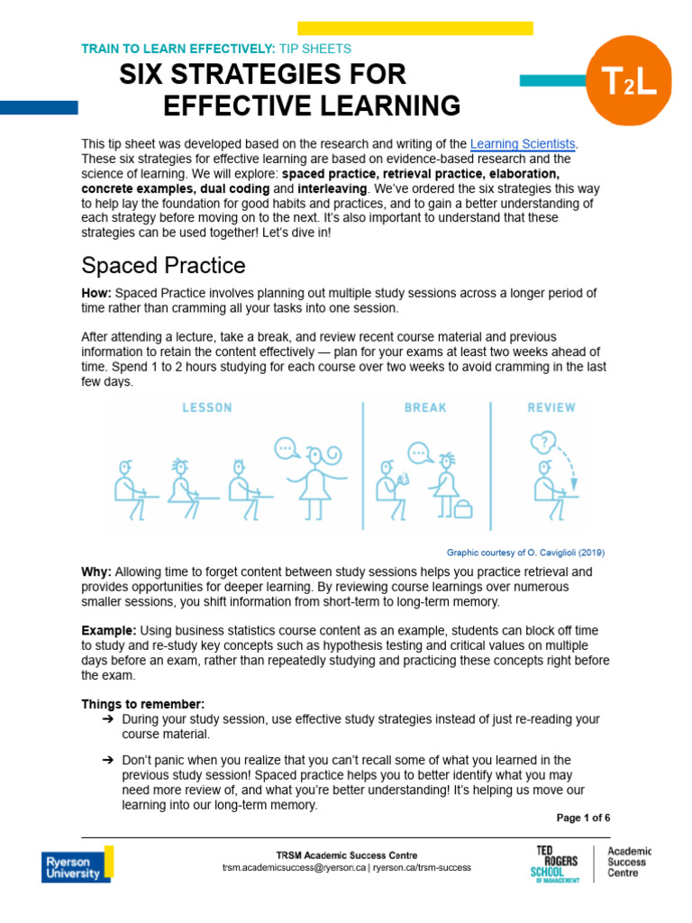TRSM ASC - Tip Sheet - Six Effective Learning Strategies | PDF | Memory | Learning